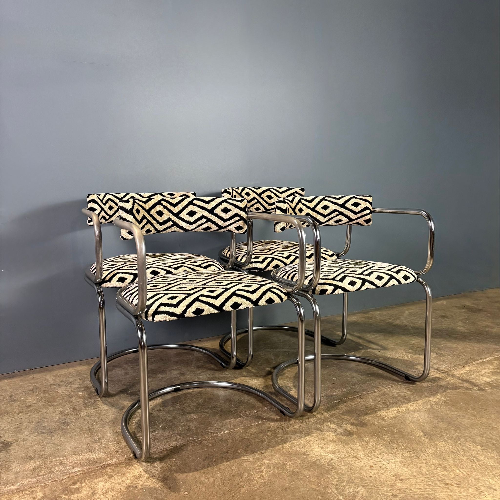 Four Zougoise Victoria Cantilever Dining Chairs Chrome Tubular Frames ...