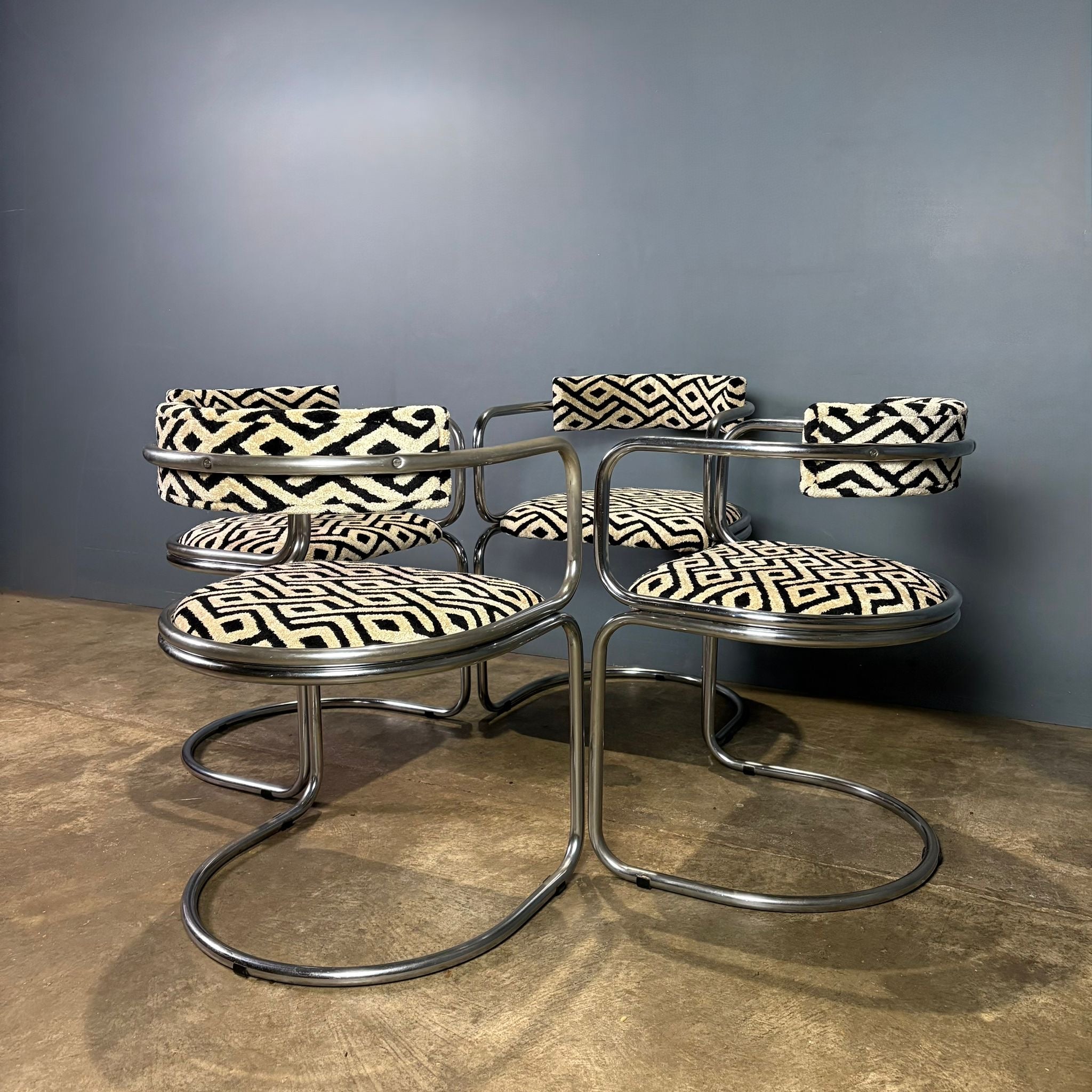 Four Zougoise Victoria Cantilever Dining Chairs Chrome Tubular Frames ...