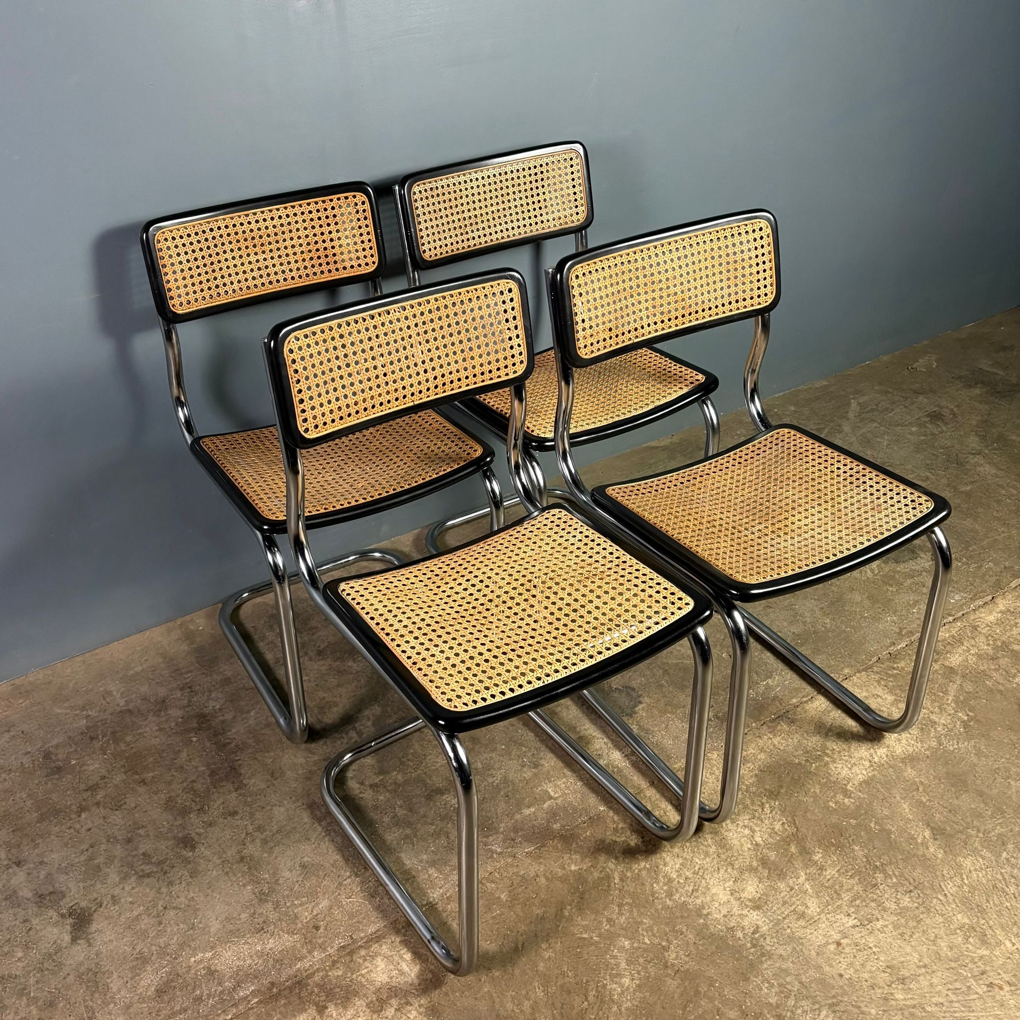 Four Black Cane Rattan Marcel Breuer B32 Cesca Dining Chairs Mid Centu ...