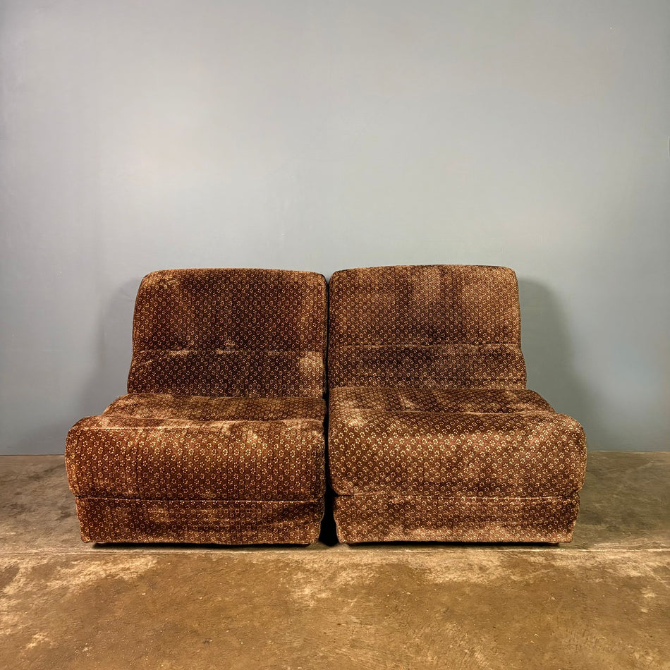 Pair Of Brown Lounge Chairs Sofa Beds Rest Assured Mid Century Vintage ...
