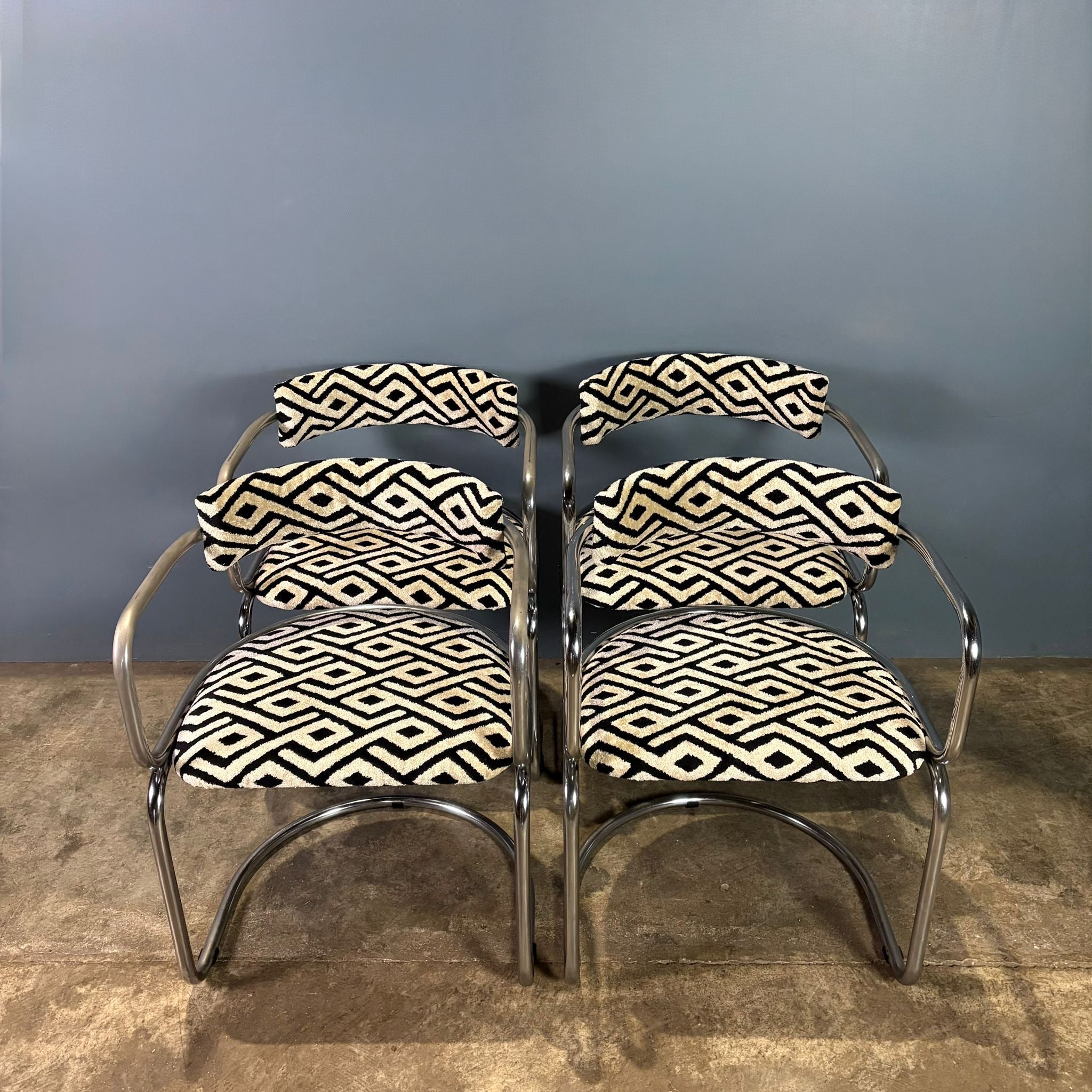 Four Zougoise Victoria Cantilever Dining Chairs Chrome Tubular Frames ...
