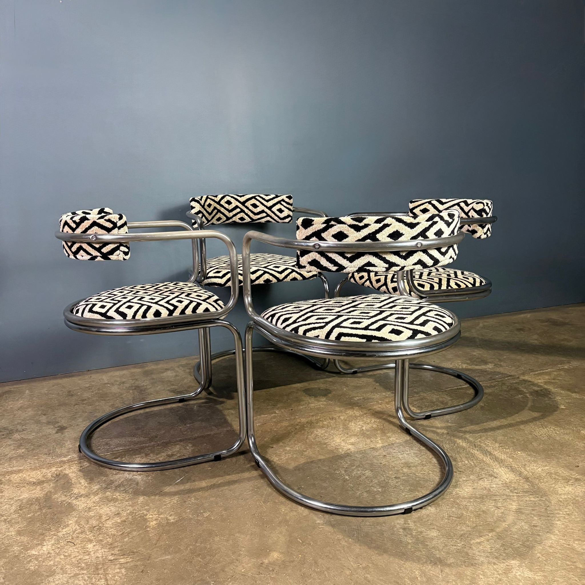 Four Zougoise Victoria Cantilever Dining Chairs Chrome Tubular Frames ...