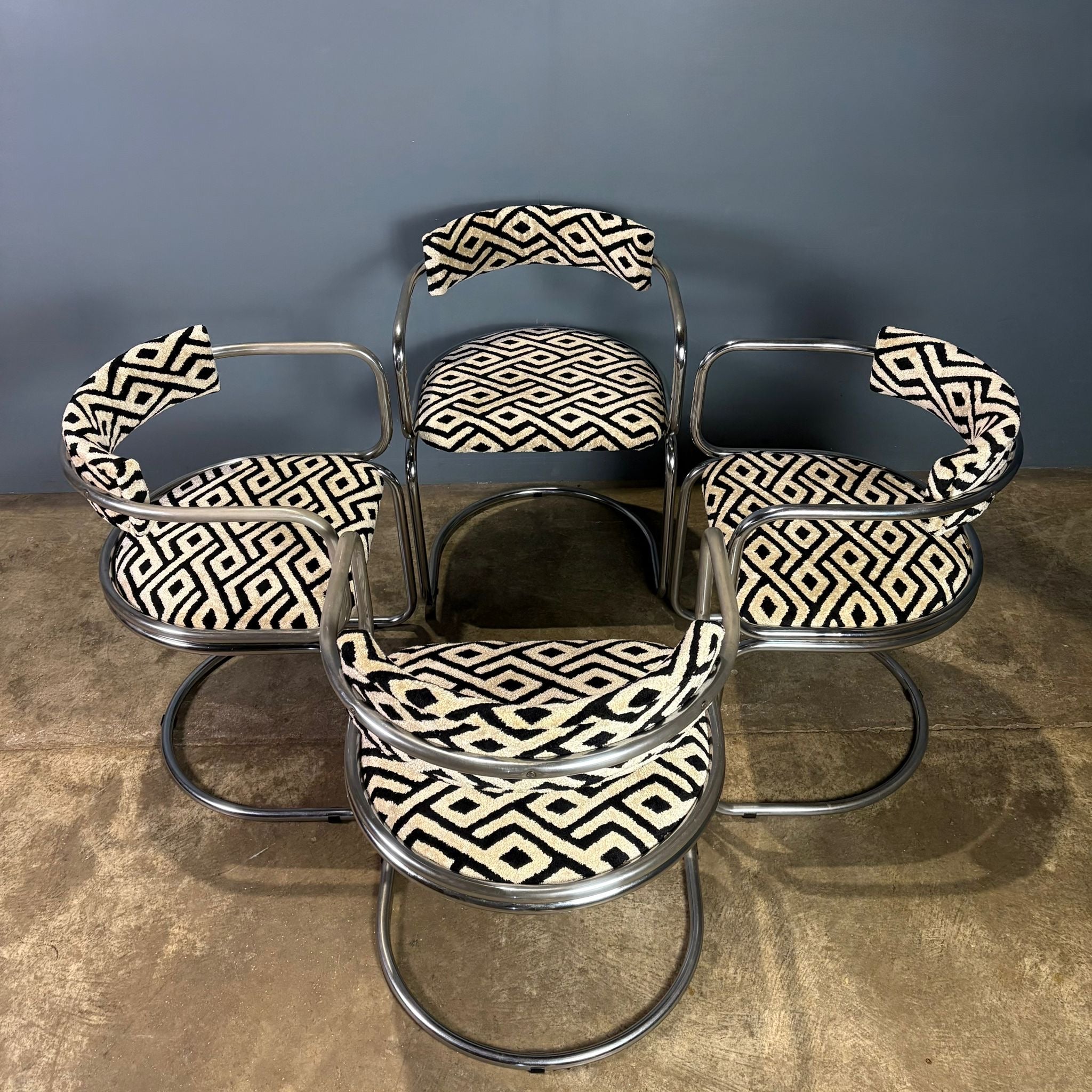 Four Zougoise Victoria Cantilever Dining Chairs Chrome Tubular Frames ...